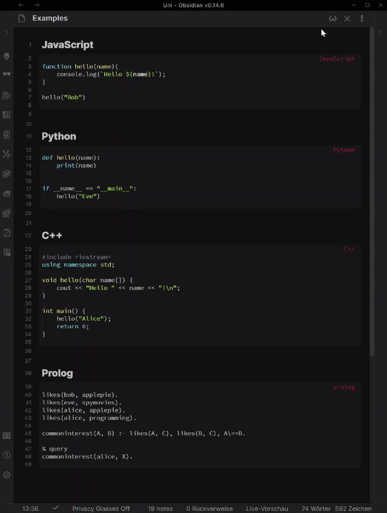 Using Obsidian: Coding Notes · Kera Cudmore