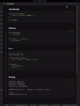 Using Obsidian: Coding Notes · Kera Cudmore